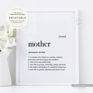 Mother Definition, PRINTABLE Art, Mother's Day Gift, Dictionary Meaning ...