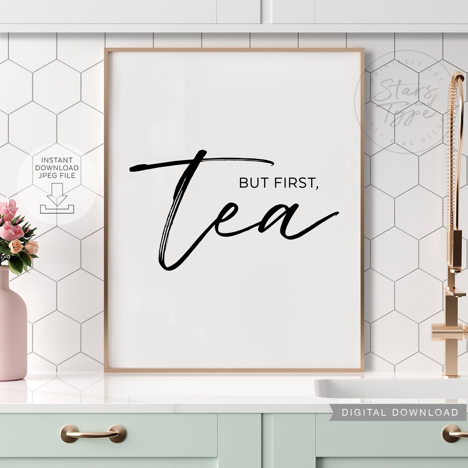 But First Tea PRINTABLE Wall Art Tea Lovers Quote Kitchen | Etsy