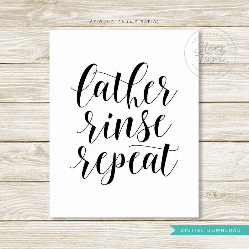 Lather Rinse Repeat Bathroom Decor PRINTABLE Wall Art | Etsy