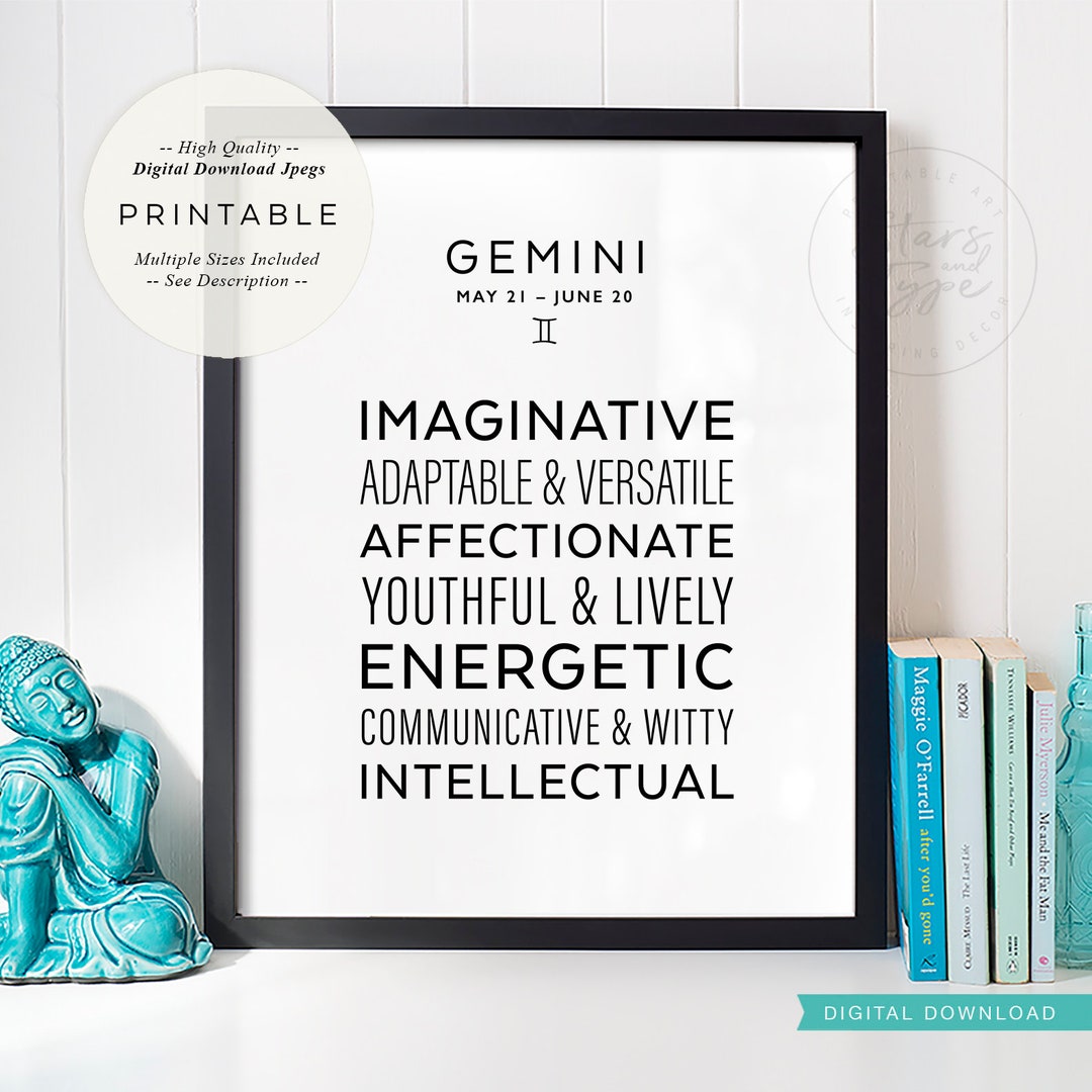 Gemini Star Sign, Zodiac Meanings, PRINTABLE Wall Art, Sign ...
