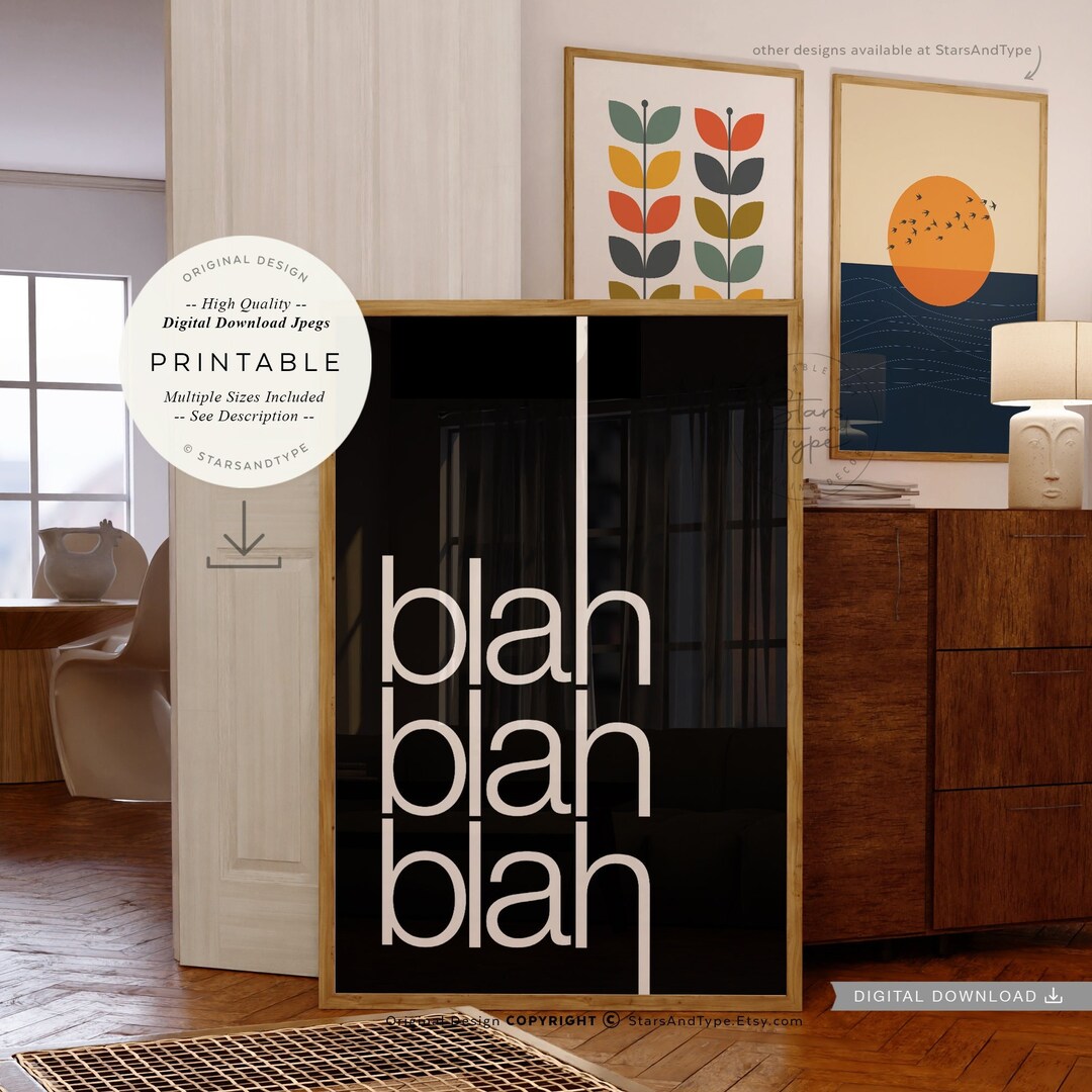 Blah Blah Blah, PRINTABLE Art, Gallery Wall, Home Office Decor ...