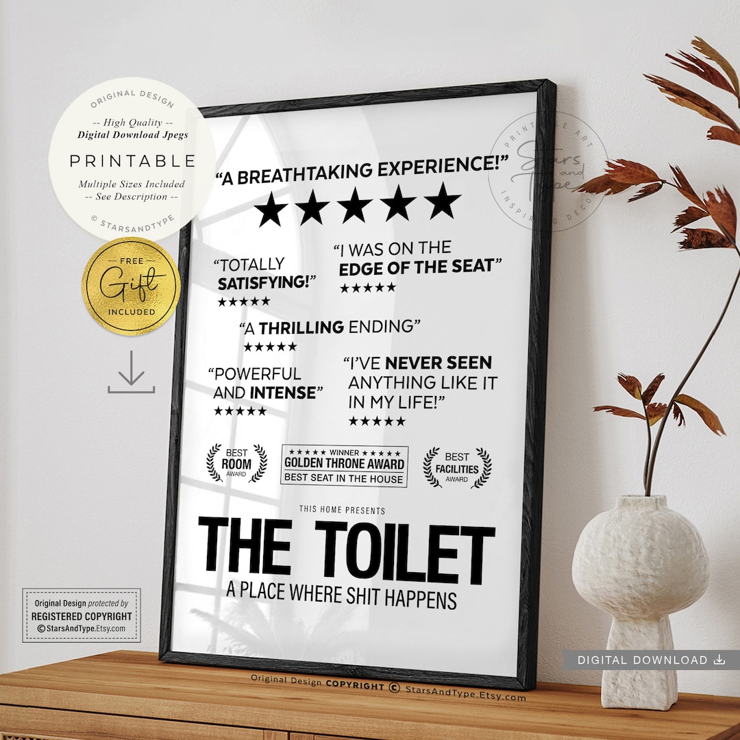 Toilet 5 Star Reviews, PRINTABLE Wall Art, Bathroom Rating Sign, Funny ...