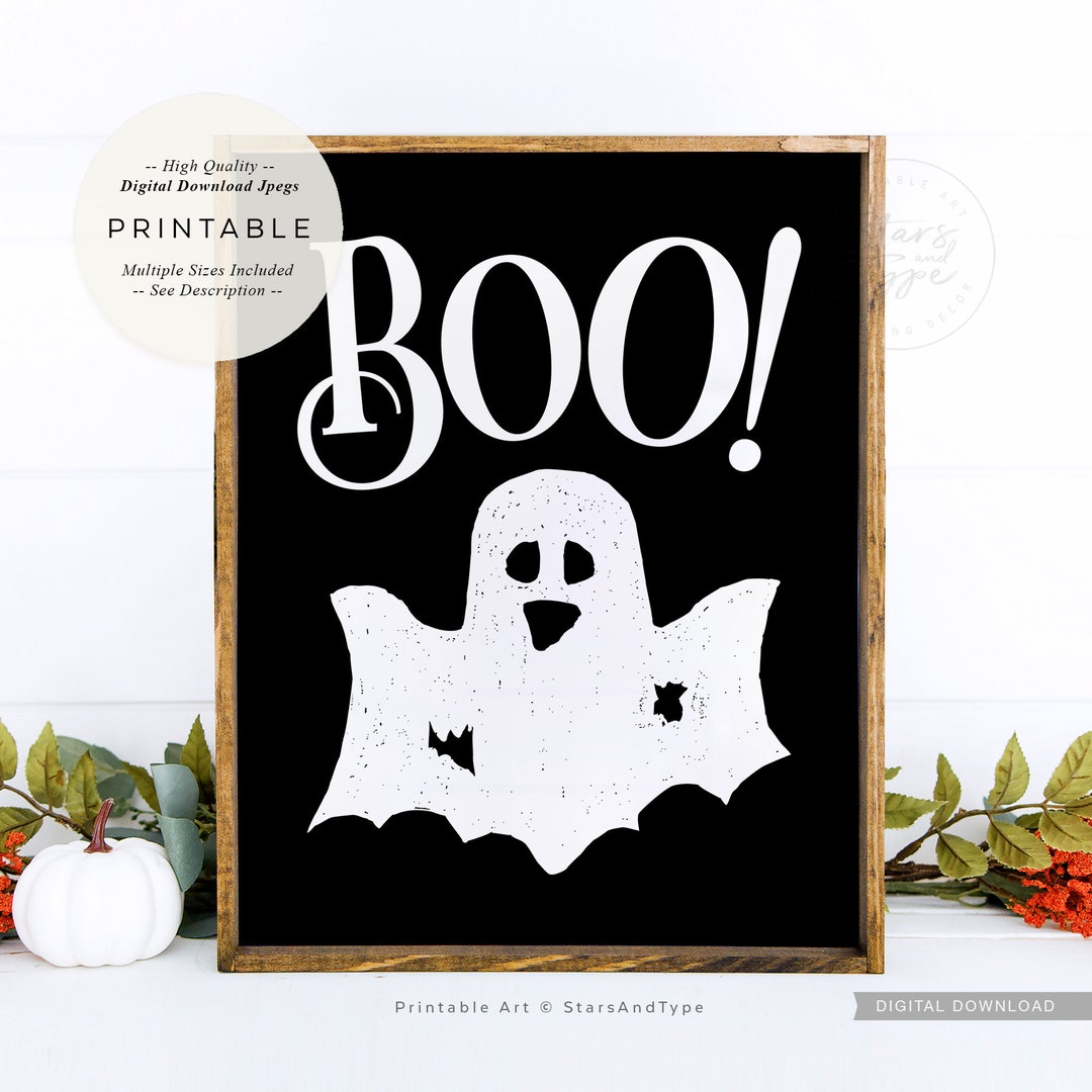 Boo PRINTABLE Art, Spooky Ghost Halloween Party Decor, Front Door Sign ...