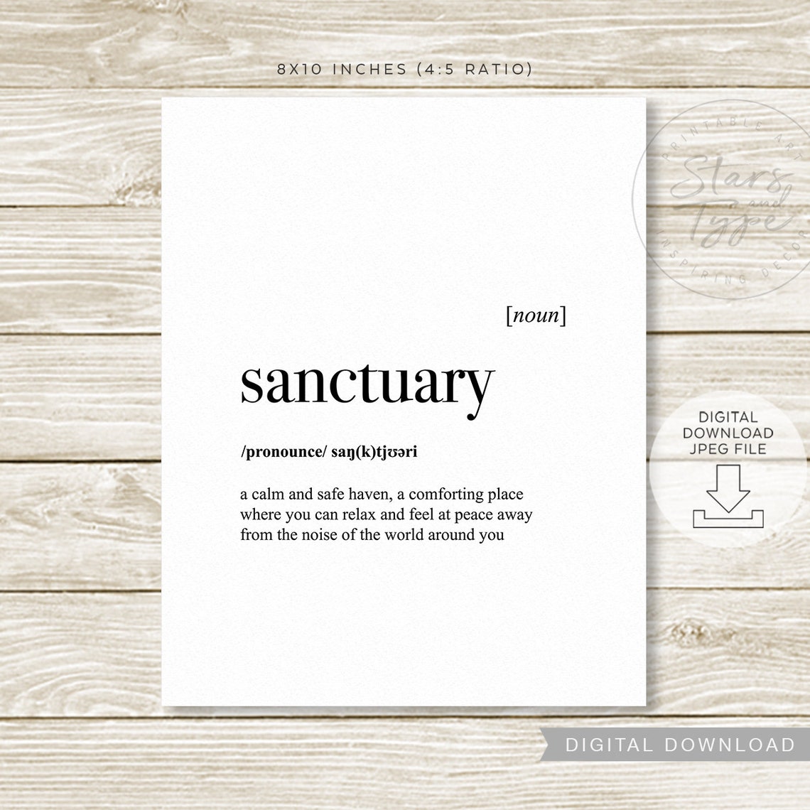 Sanctuary Definition PRINTABLE Art Cosy Comfort Quote Home - Etsy