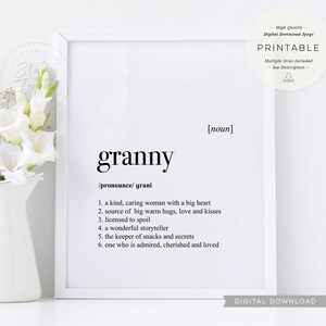 Granny Definition PRINTABLE Art, Special Gran Mothers Day Gift ...