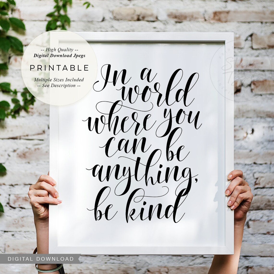 In a World Where You Can Be Anything Be Kind PRINTABLE Wall | Etsy