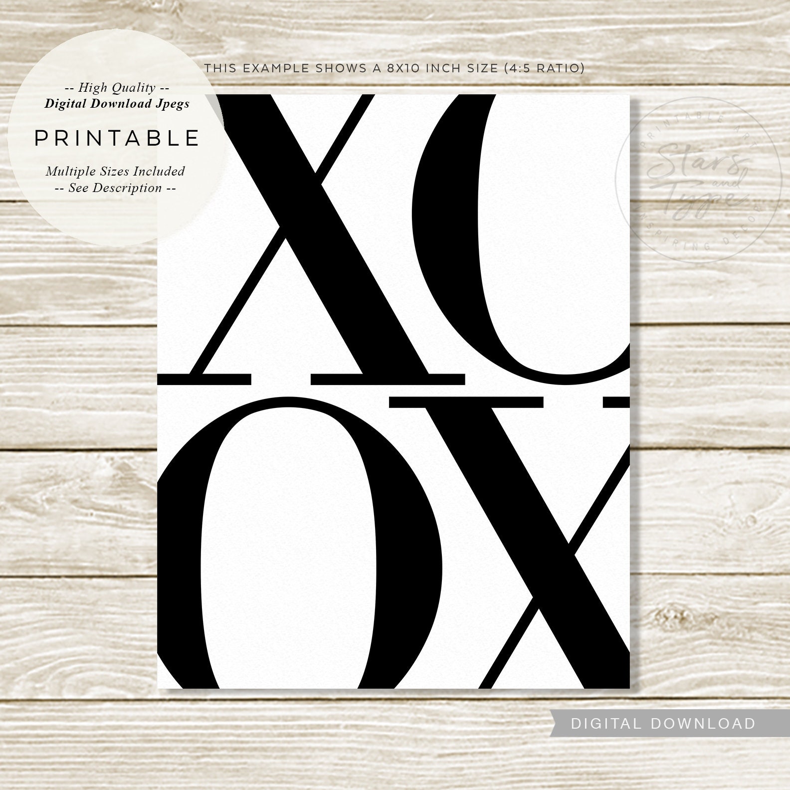 XOXO Kisses Typography PRINTABLE Wall Art X and O Black and - Etsy UK