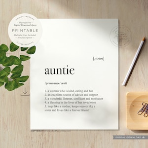 Auntie Definition, PRINTABLE Art Gift for Aunt, Mothers Day Gift ...