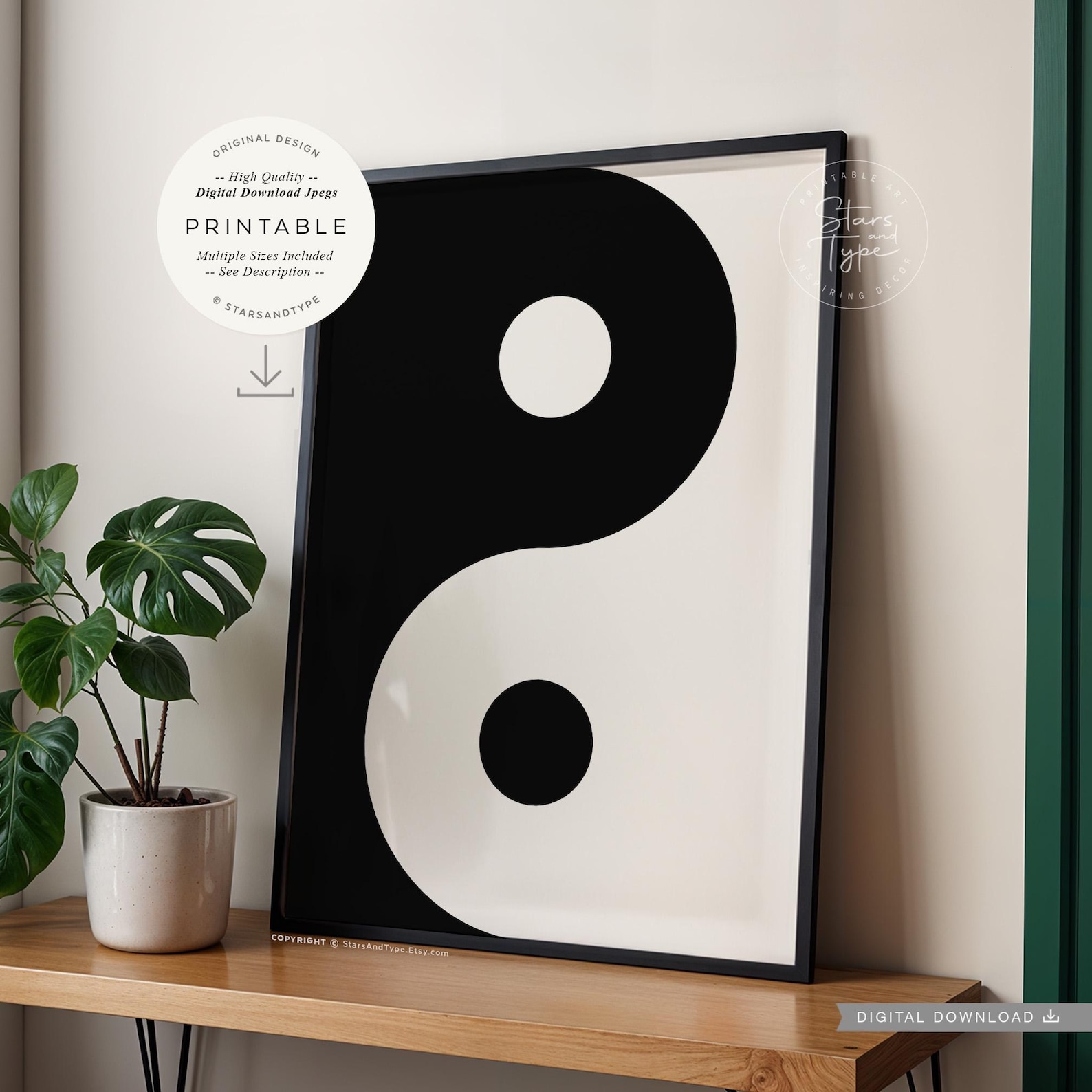 Ying Yang PRINTABLE Wall Art, Black White Boho Minimalist Decor ...
