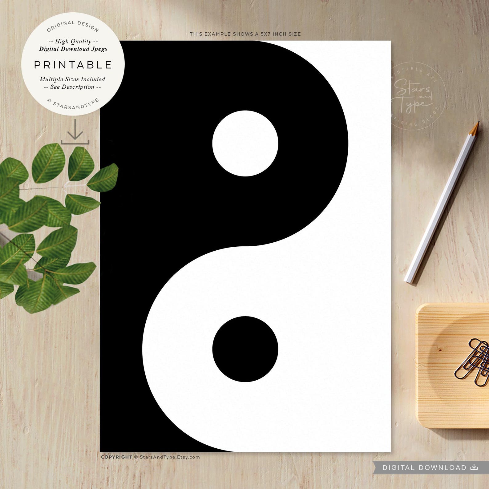 Ying Yang PRINTABLE Wall Art, Black White Boho Minimalist Decor ...