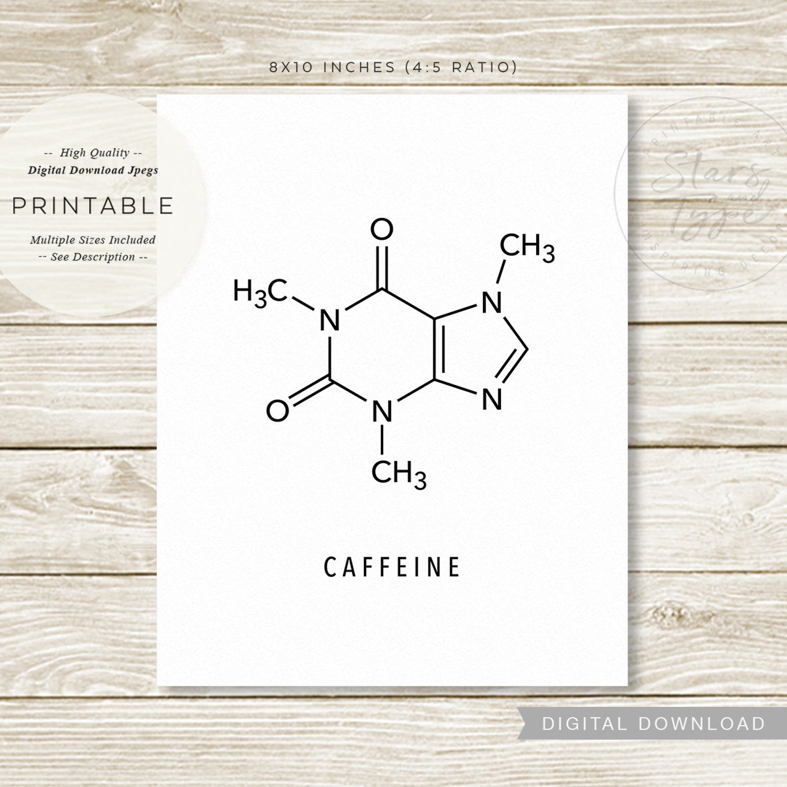 Caffeine Molecule PRINTABLE Wall Art Coffee Tea Science | Etsy