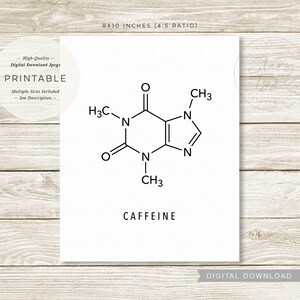 Caffeine Molecule, PRINTABLE Wall Art, Coffee Tea, Science Chemistry ...