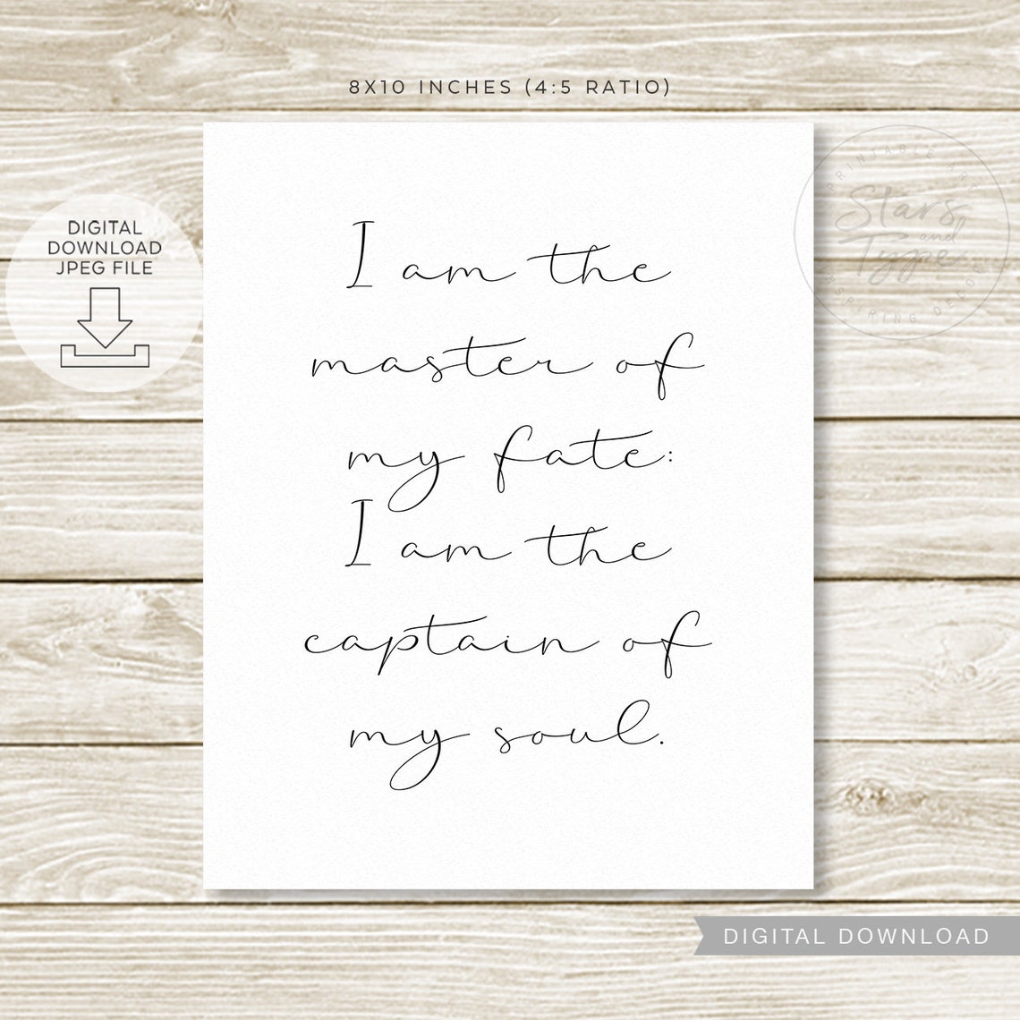 I Am The Master Of My Fate PRINTABLE Art Poem Motivational | Etsy