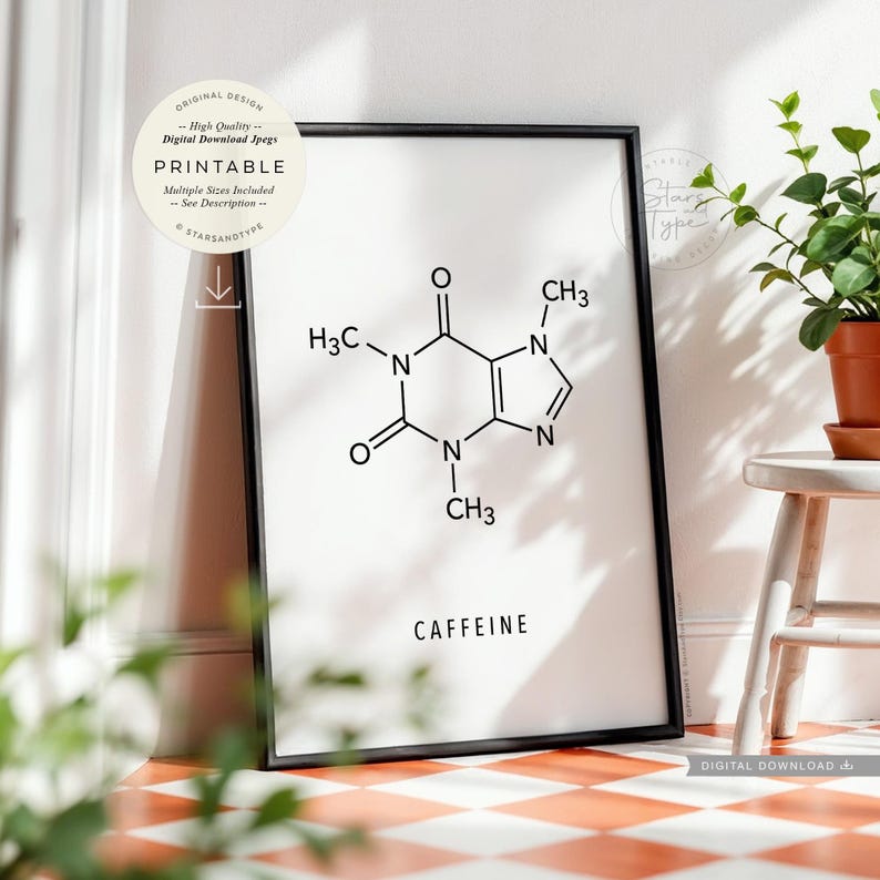 Caffeine Molecule, PRINTABLE Art, Science Chemistry Coffee Tea Lovers ...