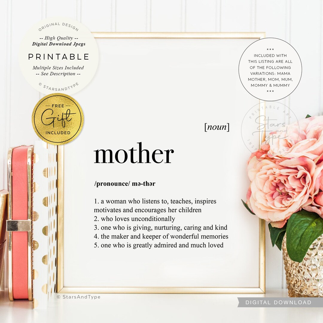 Mother Definition, PRINTABLE Art, Mother's Day Gift, Dictionary Meaning ...