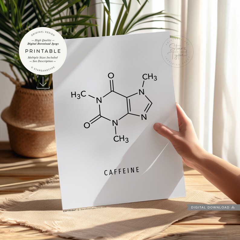 Caffeine Molecule, PRINTABLE Art, Science Chemistry Coffee Tea Lovers ...
