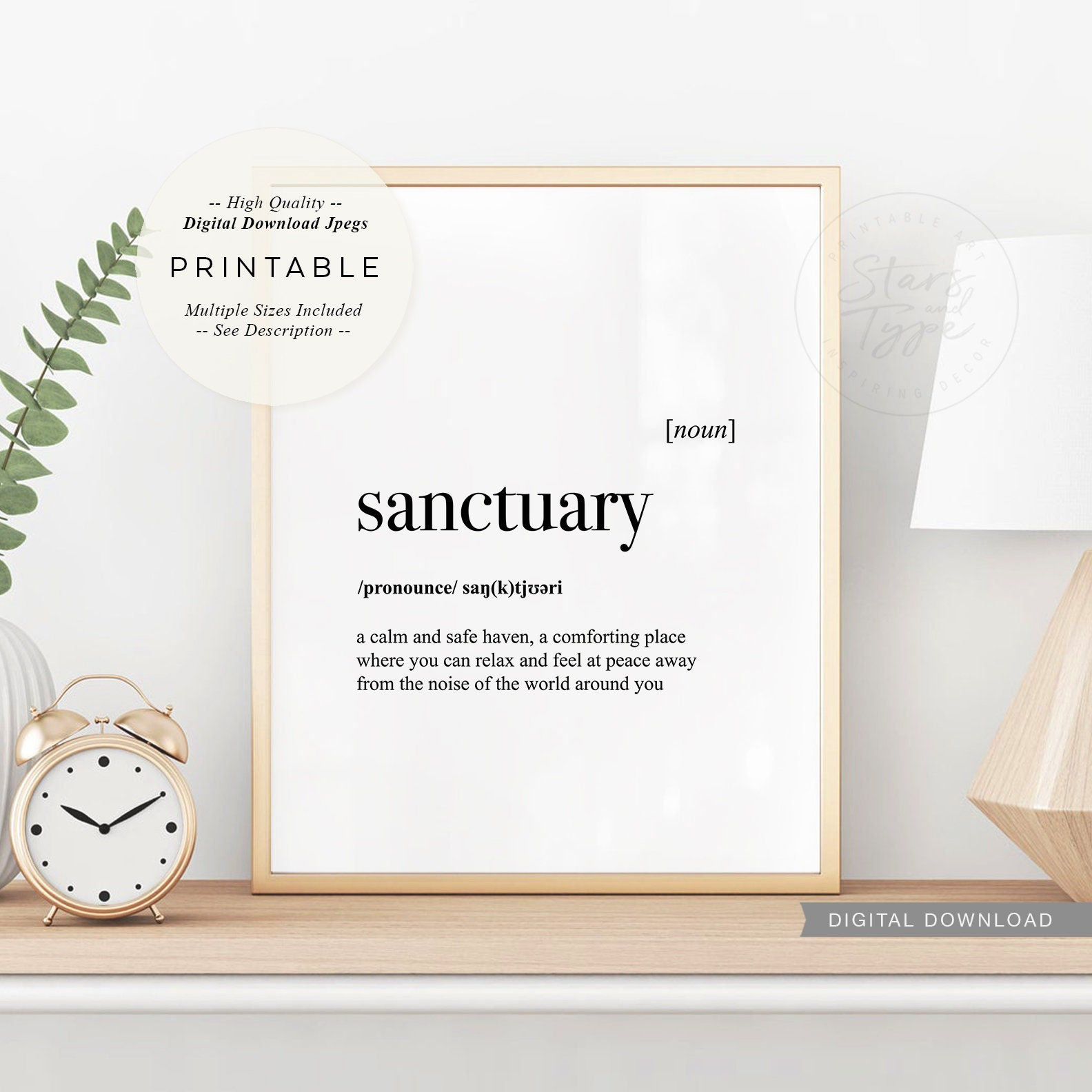 Sanctuary Definition PRINTABLE Art Cosy Comfort Quote Home - Etsy