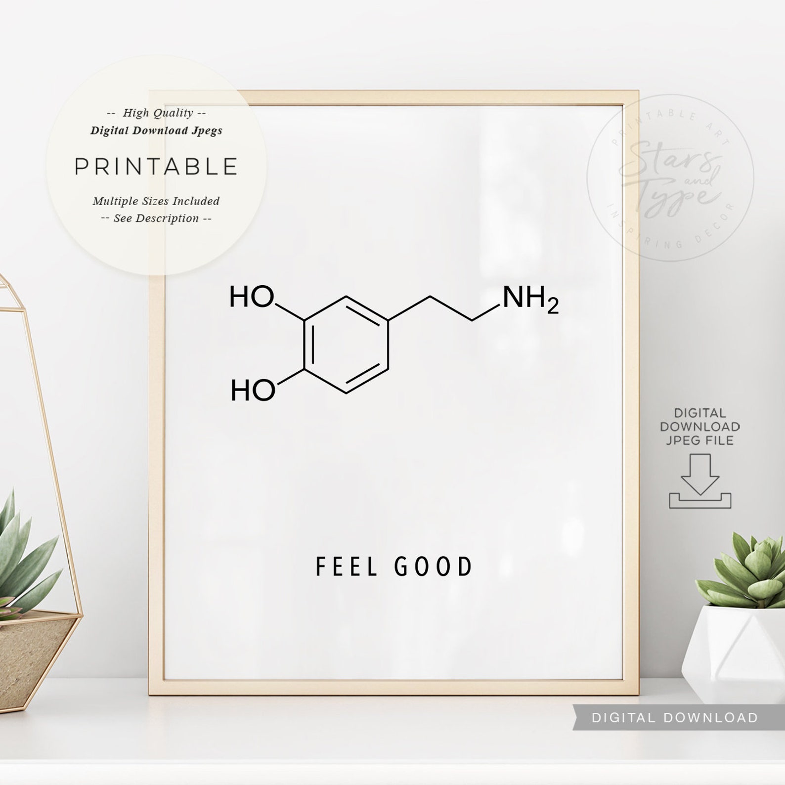 Dopamine Molecule PRINTABLE Wall Art Feel Good Happy Vibes - Etsy