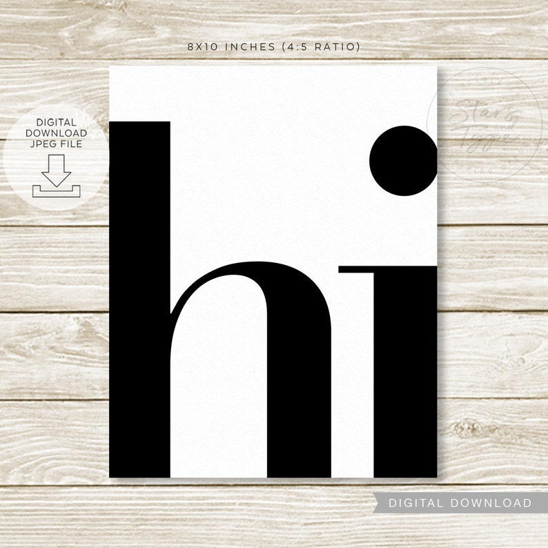 Hi PRINTABLE Wall Art Bold Statement Black Typography - Etsy