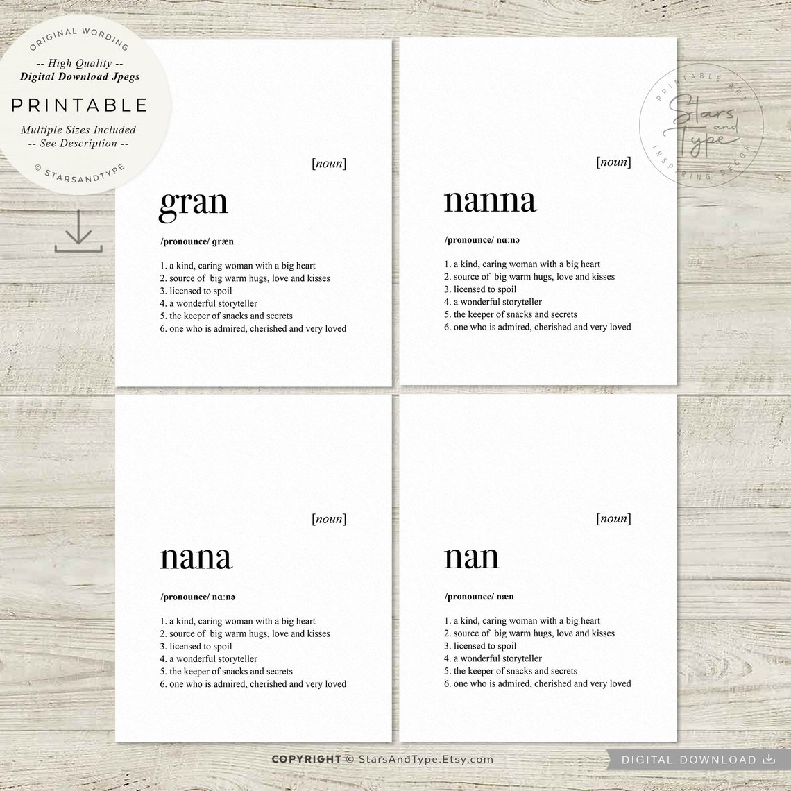 Grandmother Definition, PRINTABLE Art, Grandma Granny Nanna Gran Gift ...
