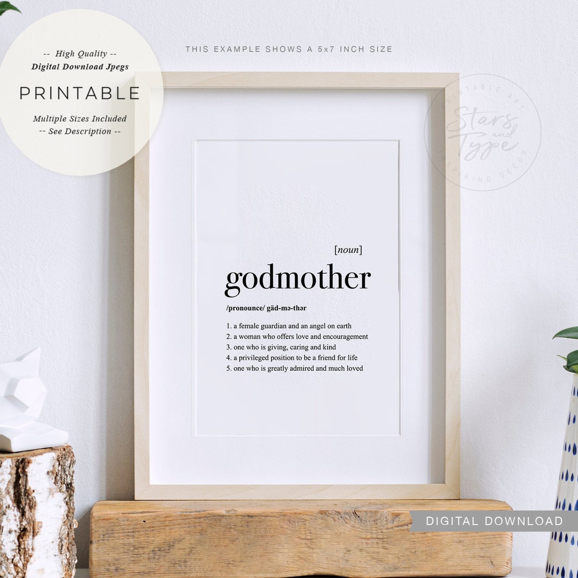 Godmother Definition PRINTABLE Art Decor Dictionary Meaning | Etsy