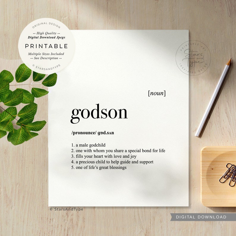 Godson Definition, PRINTABLE Art, Dictionary Meaning, Baptism ...