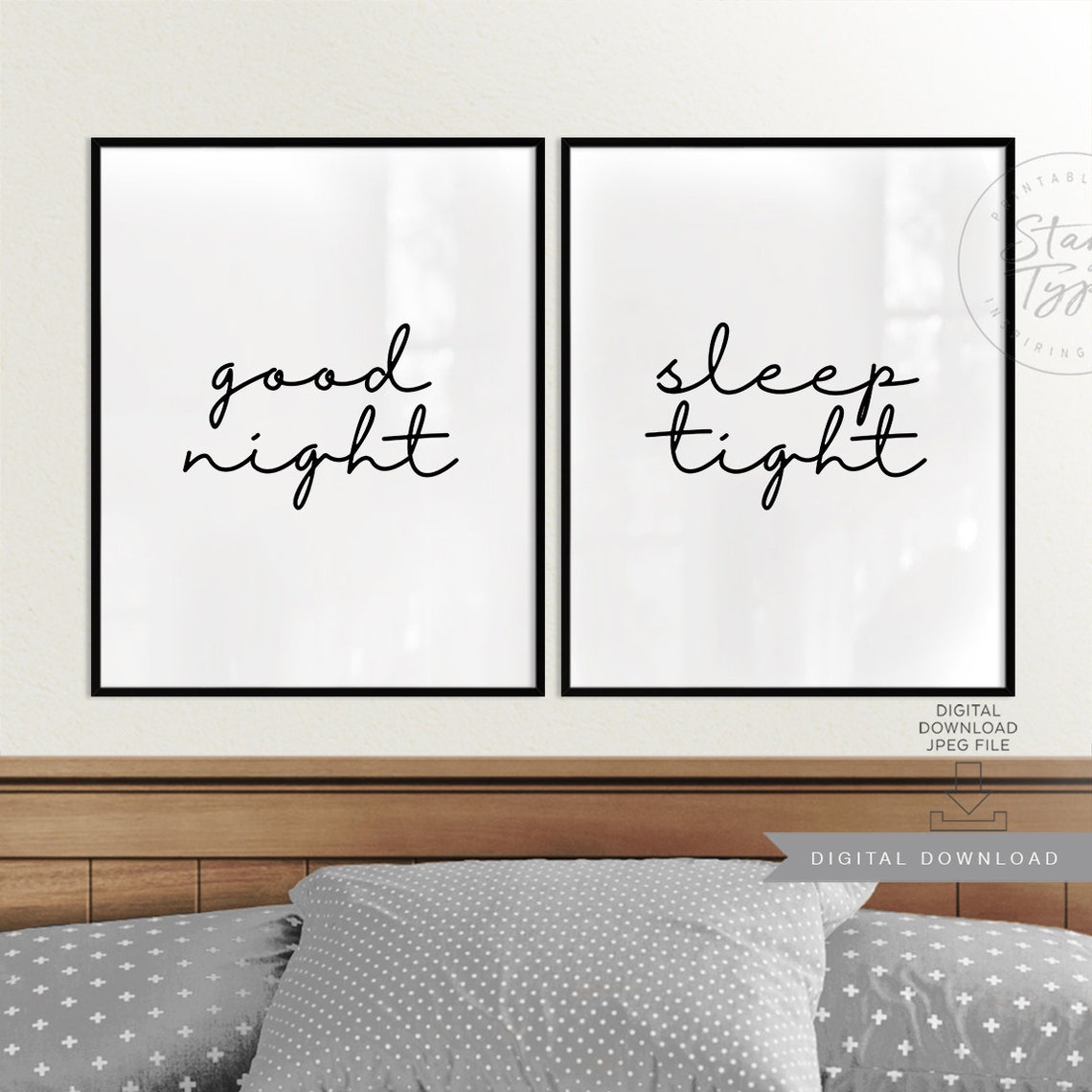 Good Night Sleep Tight PRINTABLE Wall Art Set of 2 Above Bed | Etsy UK