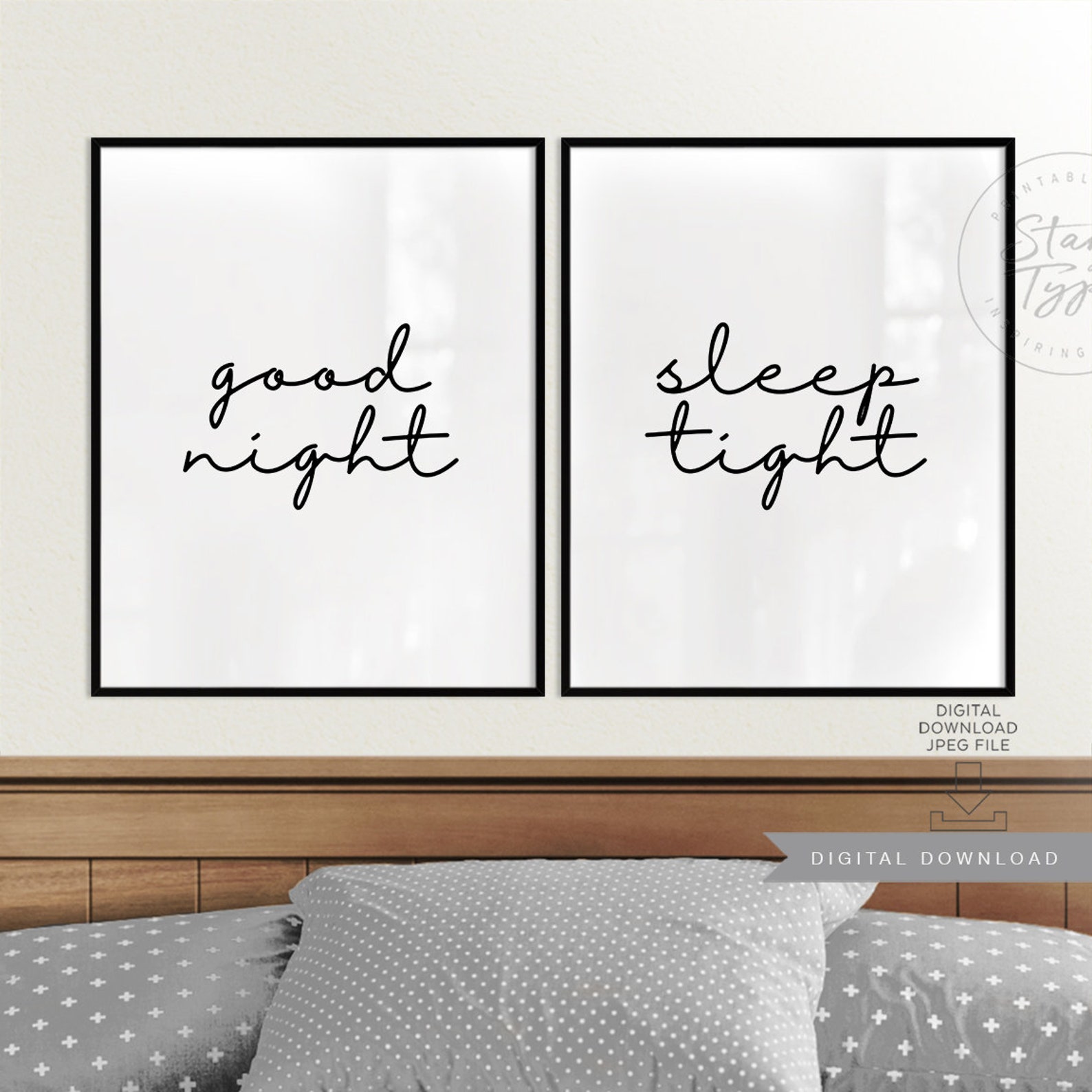 Good Night Sleep Tight PRINTABLE Wall Art Set of 2 Above Bed | Etsy