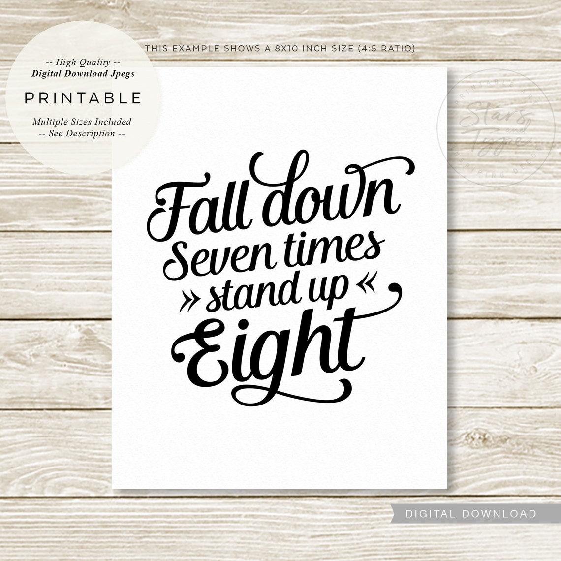 Fall Down Seven Times Stand up Eight PRINTABLE Art - Etsy UK