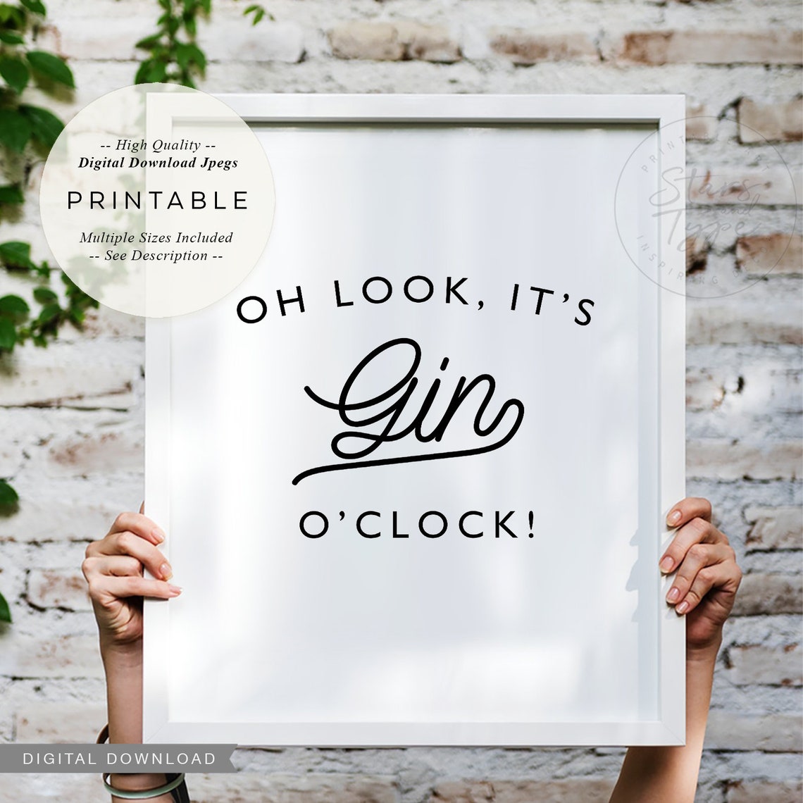 It's Gin O'clock PRINTABLE Wall Art Alcohol Quote | Etsy UK