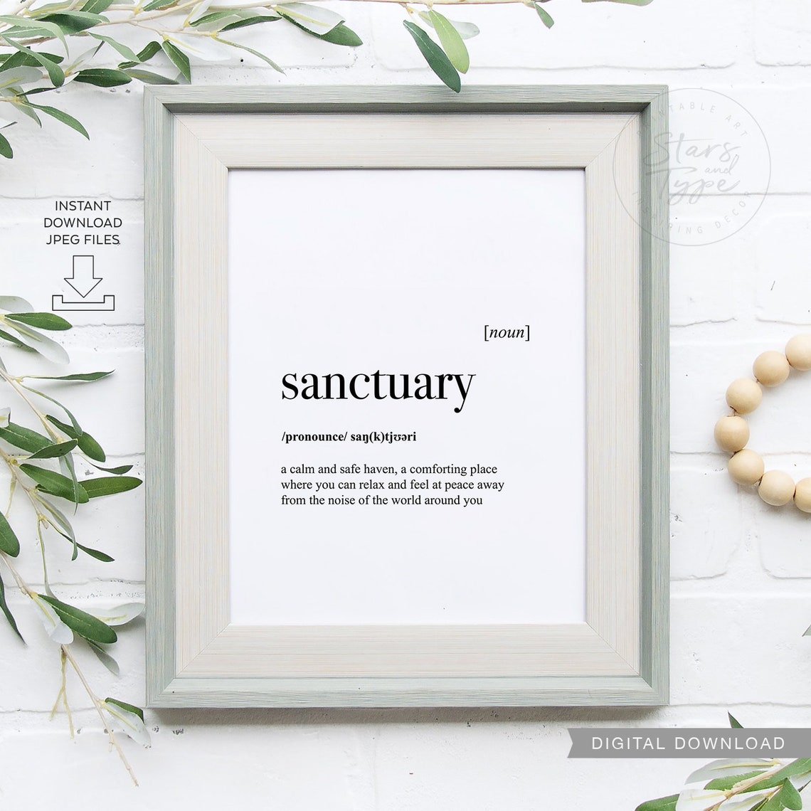 Sanctuary Definition PRINTABLE Art Cosy Comfort Quote Home | Etsy