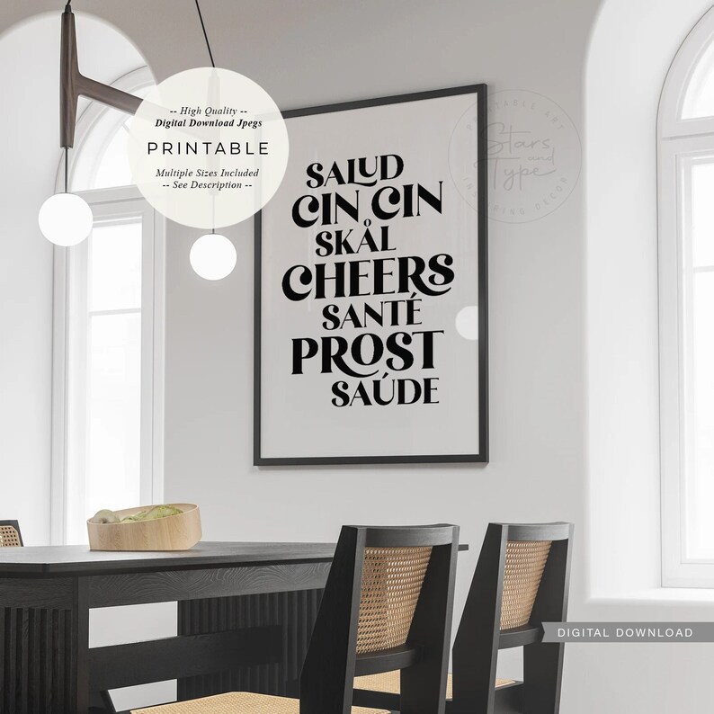 Cheers Different Languages PRINTABLE Art Bar Cart Drinks - Etsy