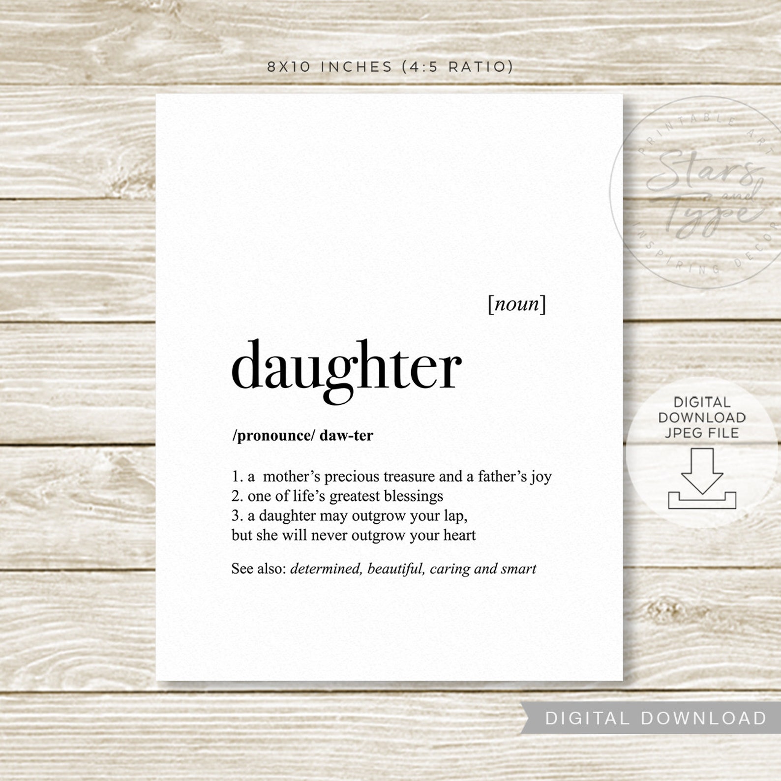 Daughter Definition PRINTABLE Art Special Birthday Gift | Etsy