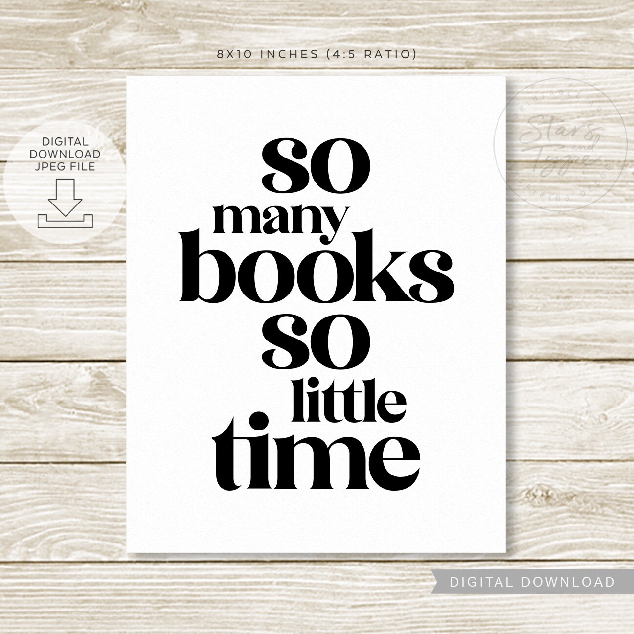 So Many Books So Little Time PRINTABLE Wall Art Reading Nook | Etsy