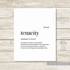 Tenacity Definition, PRINTABLE Office Desk Art, Dictionary Meaning ...