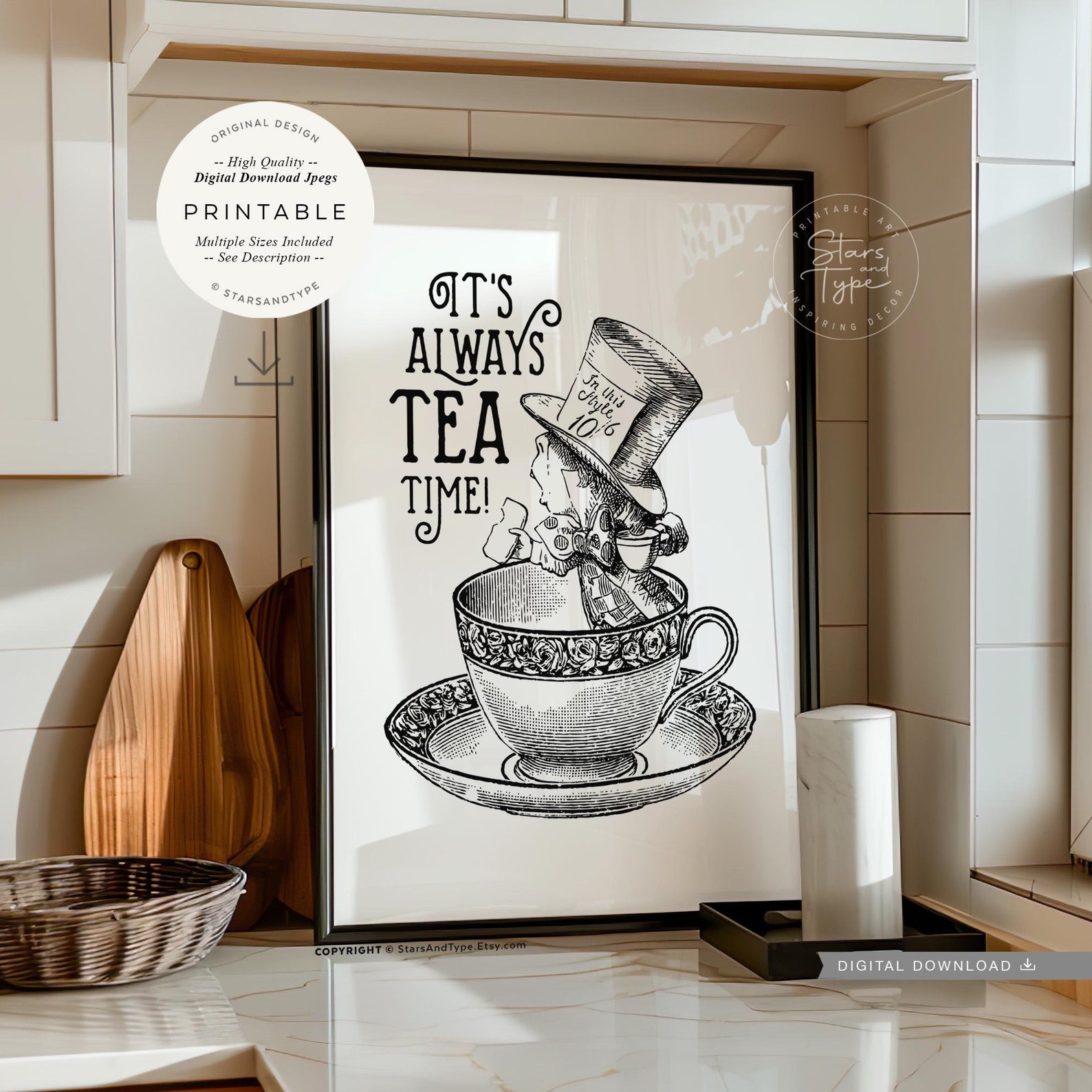 Its Always Tea Time, PRINTABLE Art, Mad Hatter, Wonderland Illustration ...