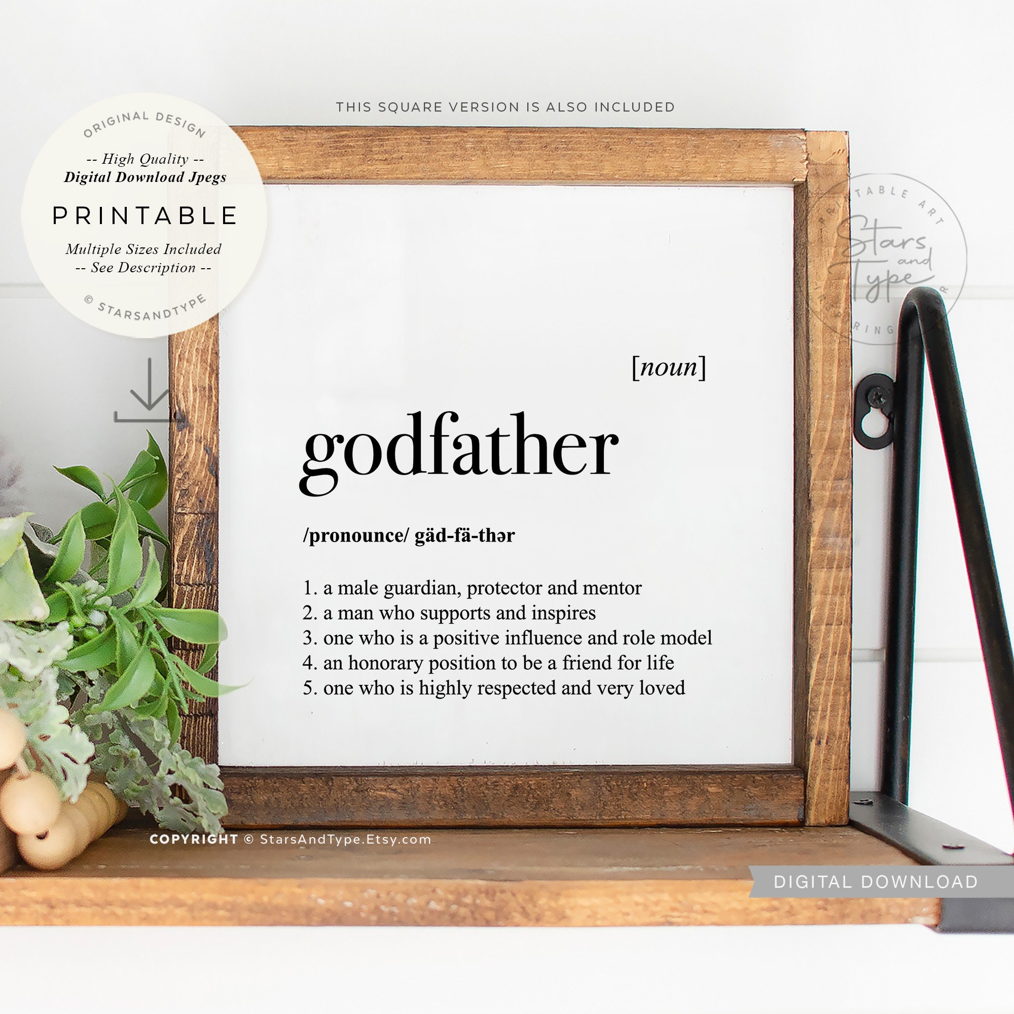 Godfather Definition, PRINTABLE Art, Baptism Christening Gift, Digital ...