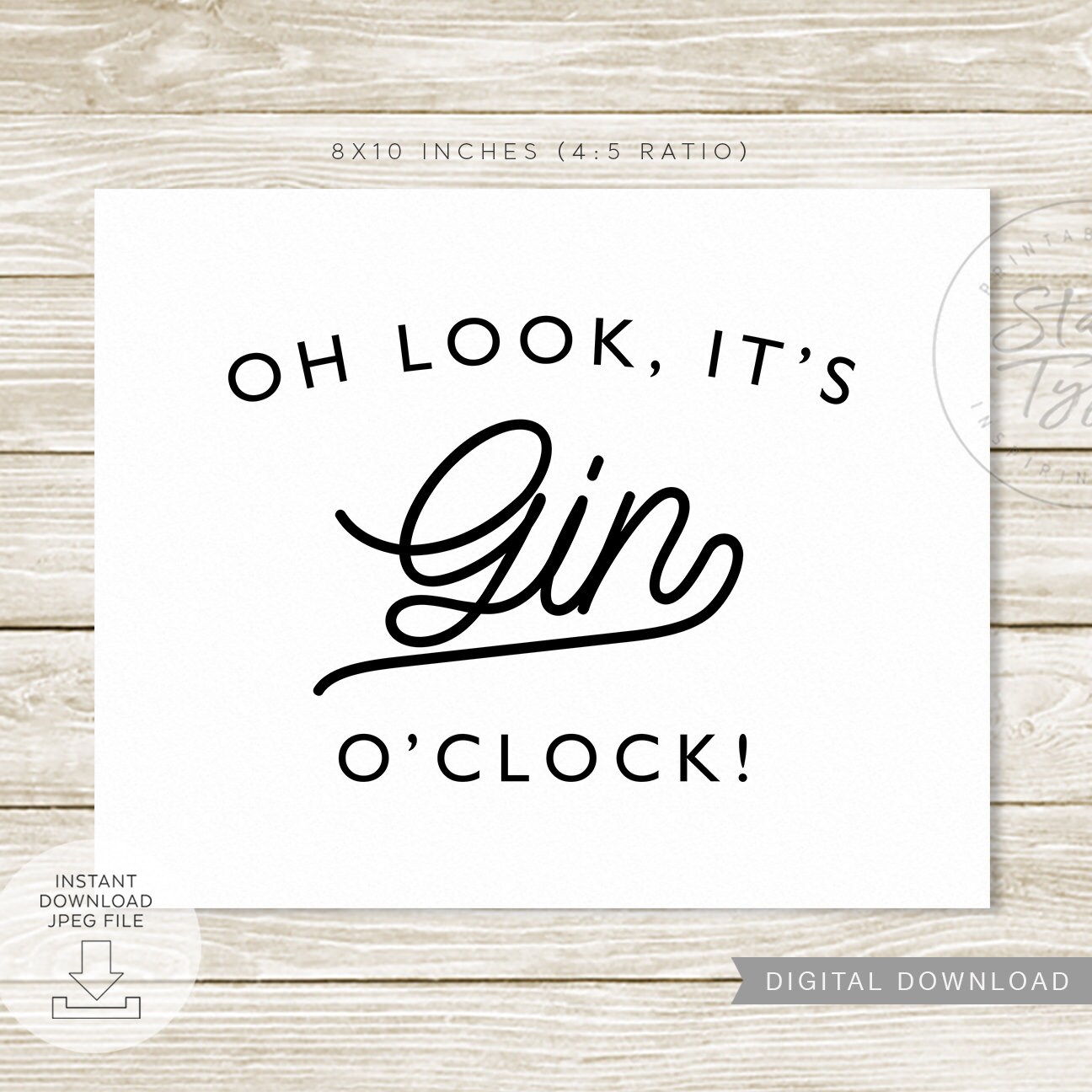 It's Gin O'clock PRINTABLE Wall Art Alcohol Quote | Etsy UK