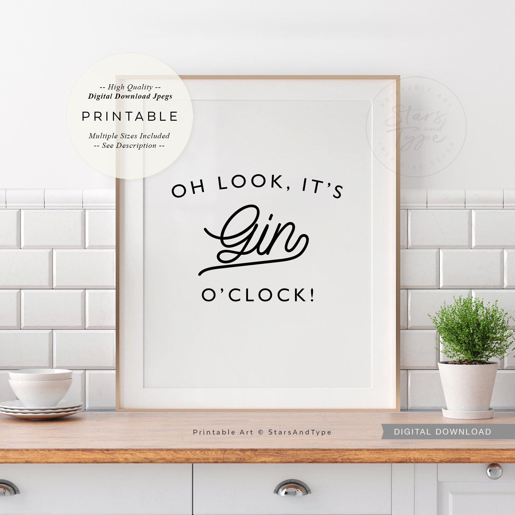 It's Gin O'clock PRINTABLE Wall Art Alcohol Quote | Etsy UK