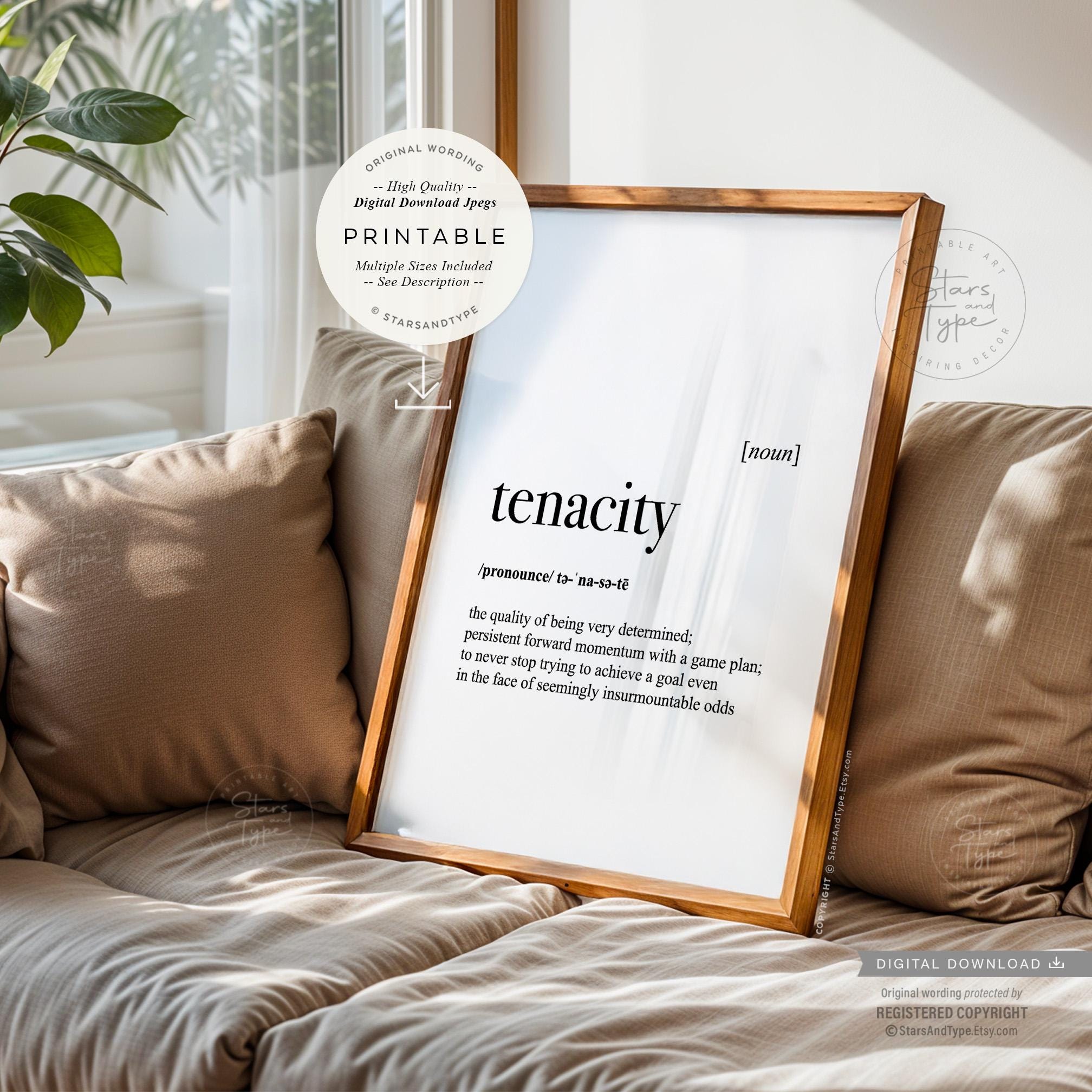 Tenacity Definition, PRINTABLE Office Desk Art, Persistence ...