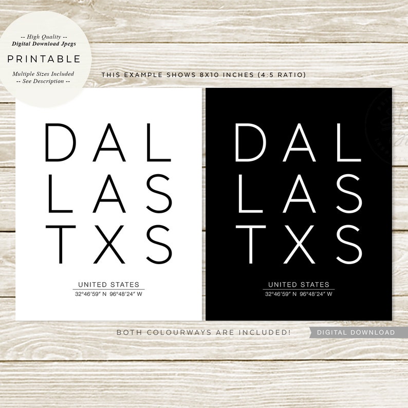 Dallas Texas USA PRINTABLE Wall Art City Name Map - Etsy