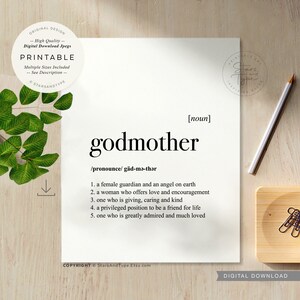 Godmother Definition, PRINTABLE Art Decor, Dictionary Meaning, Baptism ...