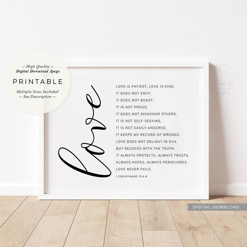 Love is Patient Love is Kind PRINTABLE Wall Art Bible Verse - Etsy