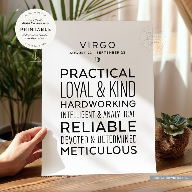 Virgo Star Sign, PRINTABLE Wall Art, Sign Characteristics, Personality ...