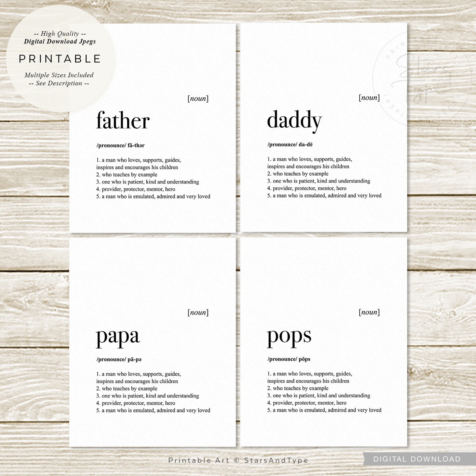 Dad Definition PRINTABLE Art, Pops Daddy Papa Father Quote, Digital ...
