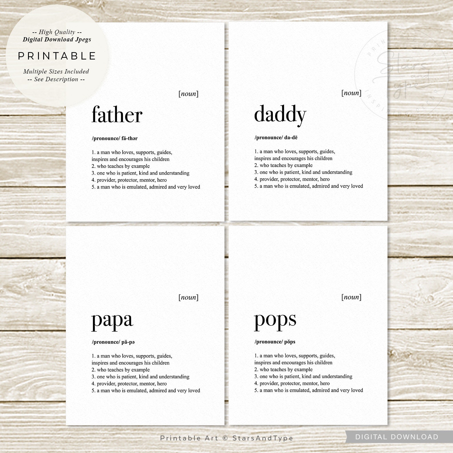 Dad Definition PRINTABLE Art, Pops Daddy Papa Father Quote, Digital ...
