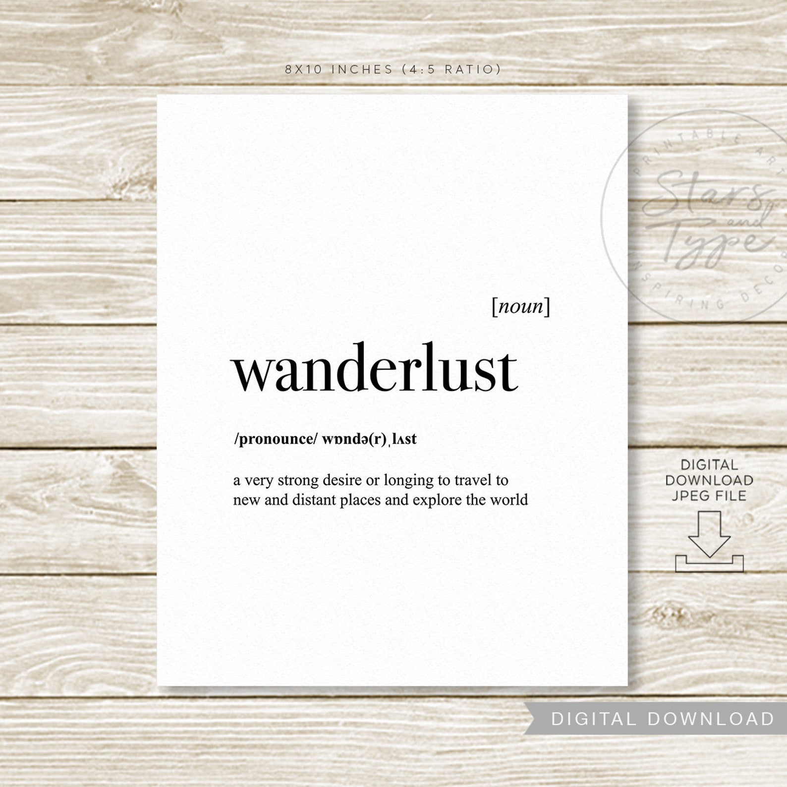 Wanderlust Dictionary Definition Meaning PRINTABLE Art | Etsy