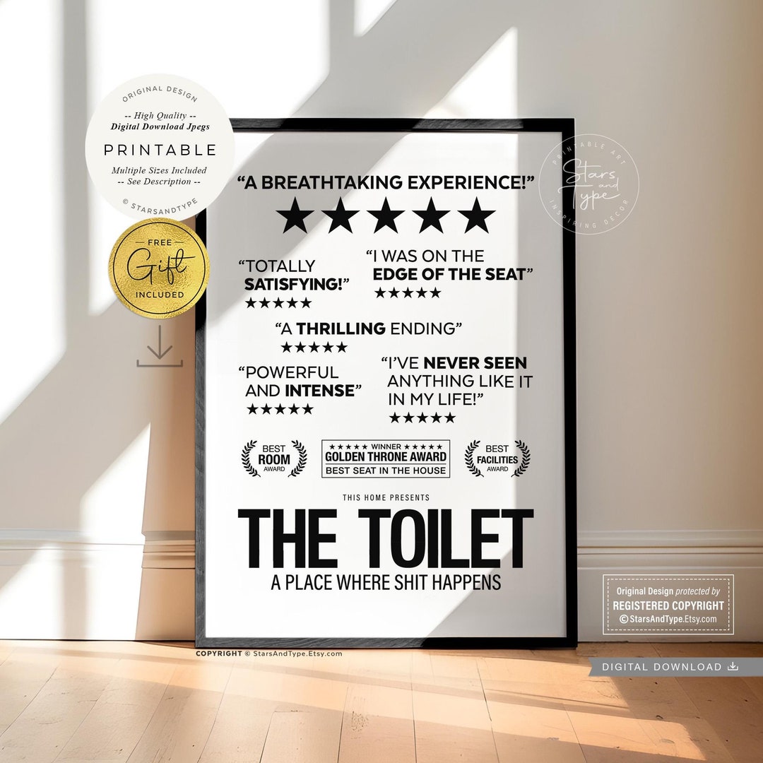 Toilet 5 Star Reviews, PRINTABLE Wall Art, Bathroom Rating Sign, Funny ...