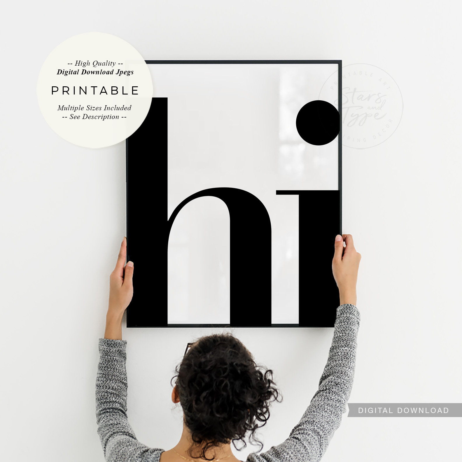 Hi PRINTABLE Wall Art Bold Statement Black Typography - Etsy UK