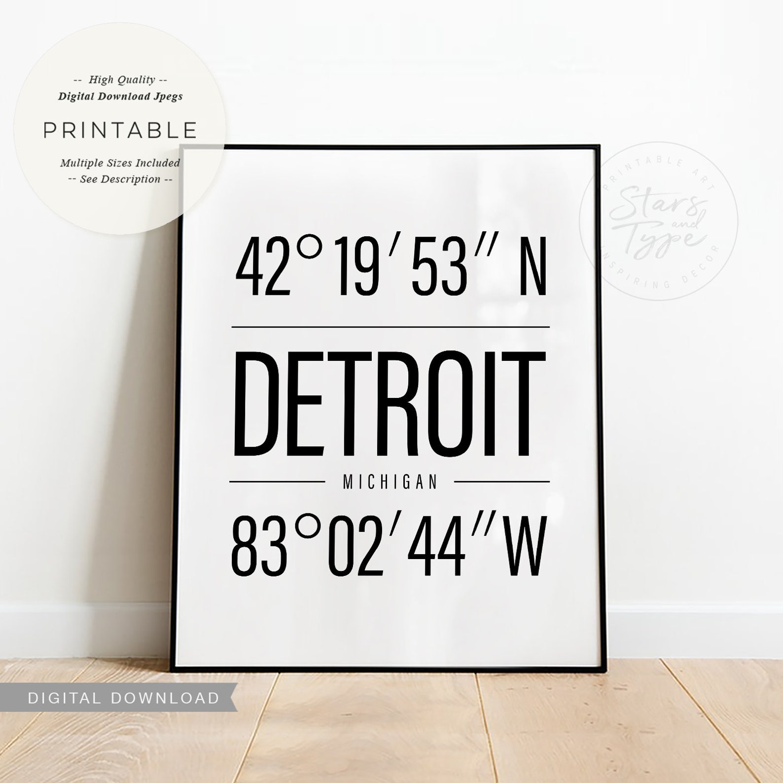 Detroit Michigan USA PRINTABLE Wall Art City Name Map | Etsy